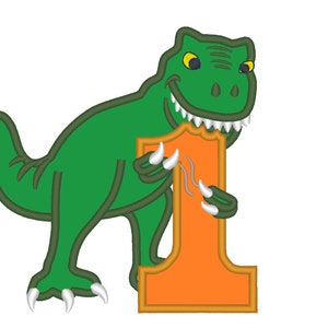 T-rex Dinosaur Birthday Numbers Set 1-6 Applique Machine Embroidery ...