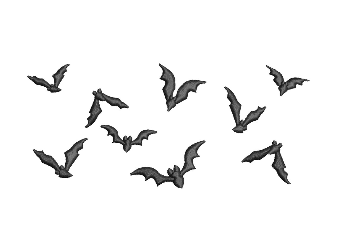 Many Mini Bats in a Row Halloween Bat Satin Stitch Machine Embroidery ...