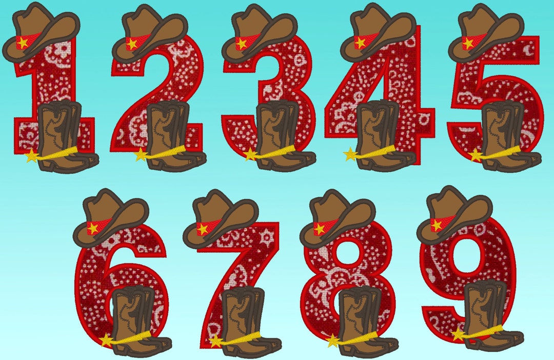 Simply Cowboy Birthday Numbers - Whole Set - Machine Embroidery ...