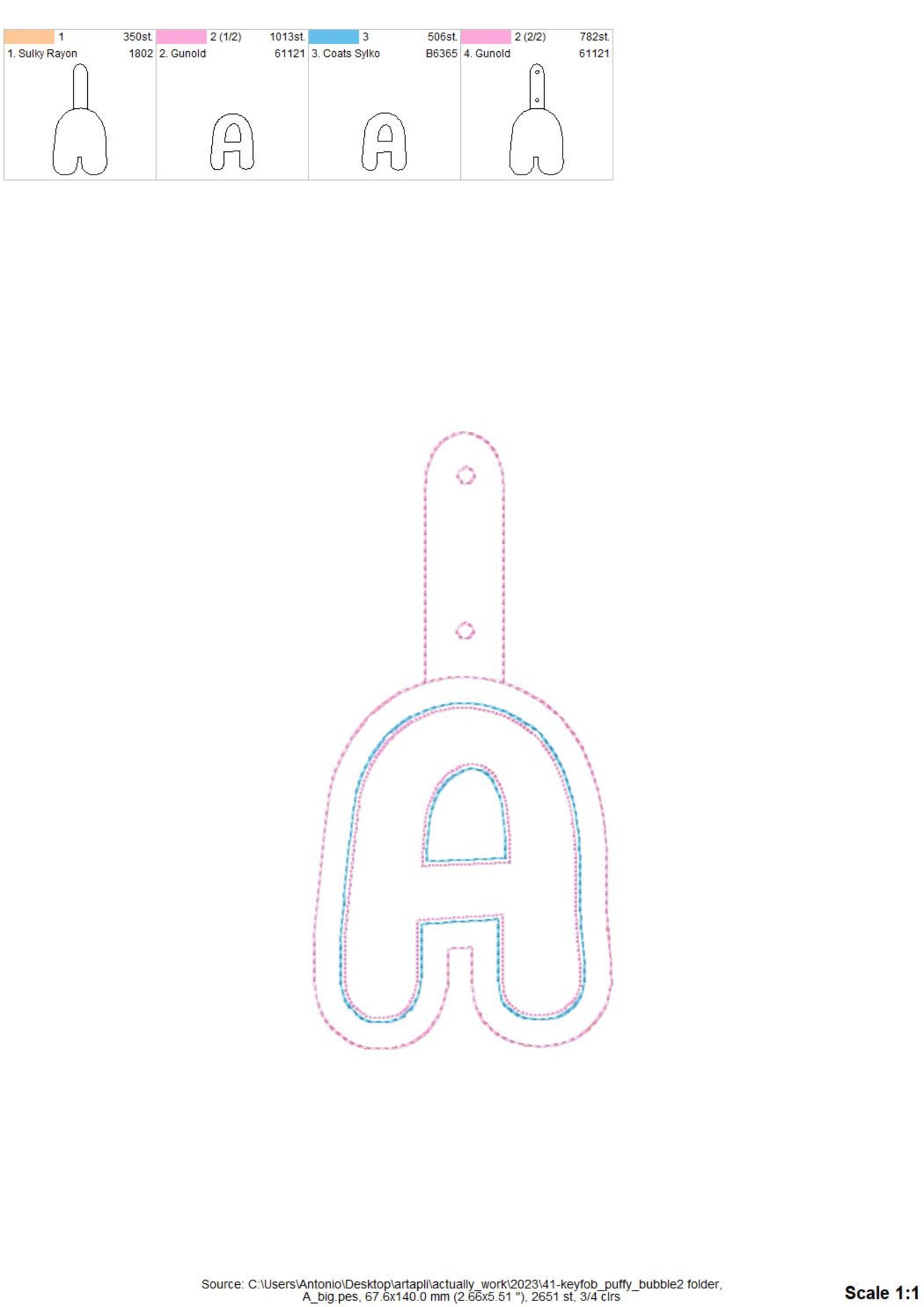 Puffy Foam Key Fob Snap Tab Rounded Monogram Alphabet Letters A-Z ...