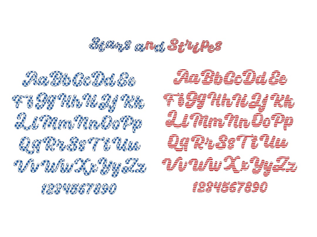 Patriotic Stars and Stripes Cursive Font SET of 2 Types Machine ...