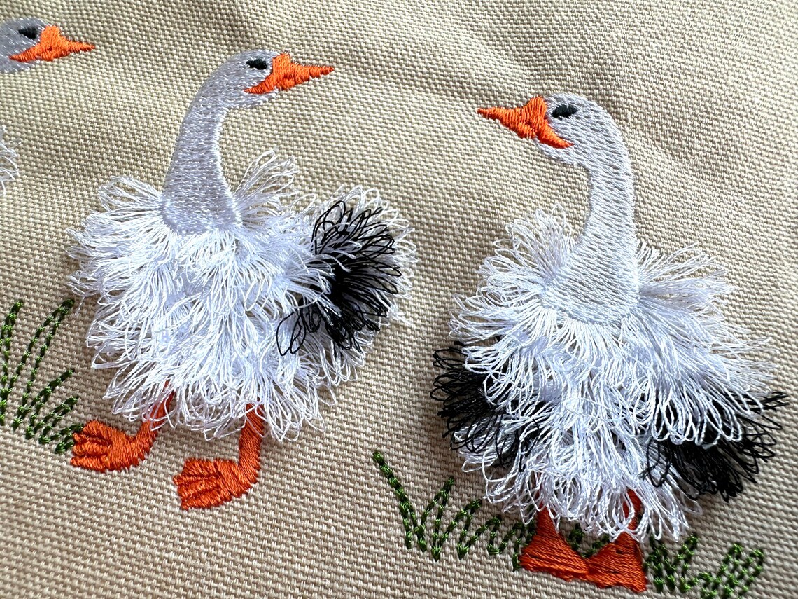 Fuzzy Fluffy Geese Four 4 Geese in a Row Farm Bird Machine Embroidery ...