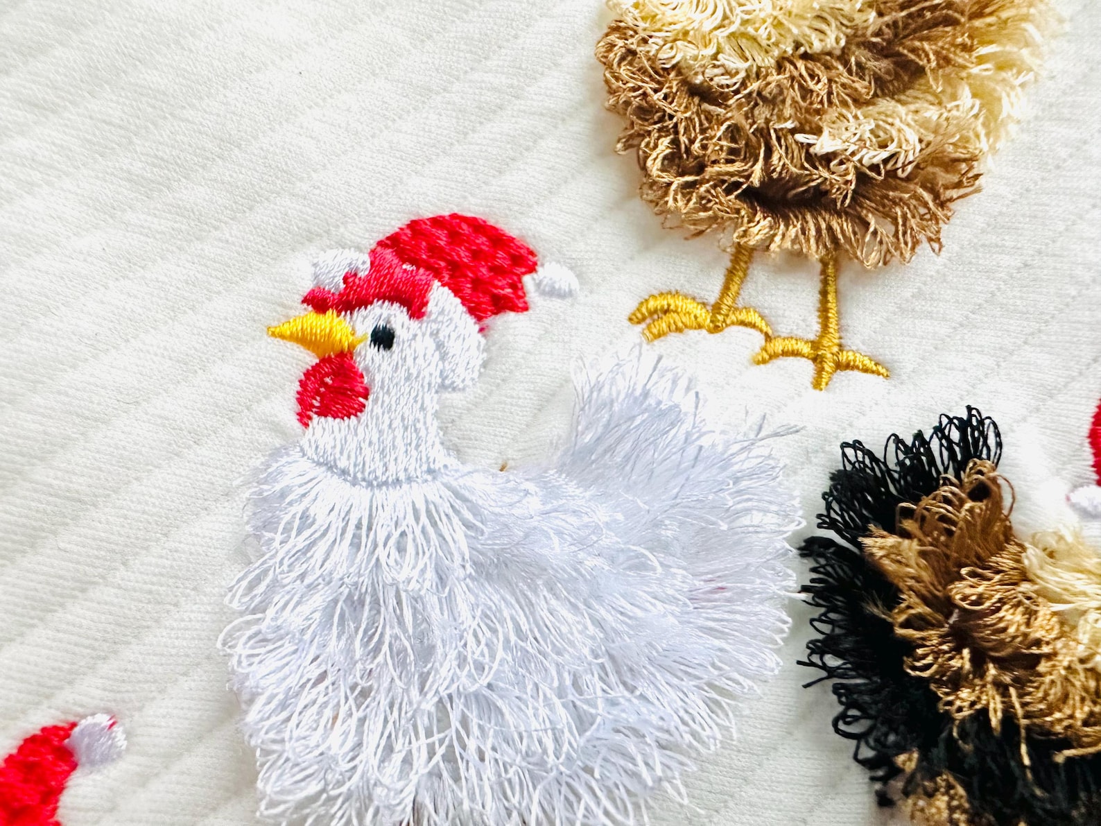 Awesome Chicken Flock With Santa Hat Machine Embroidery Designs Fringed ...