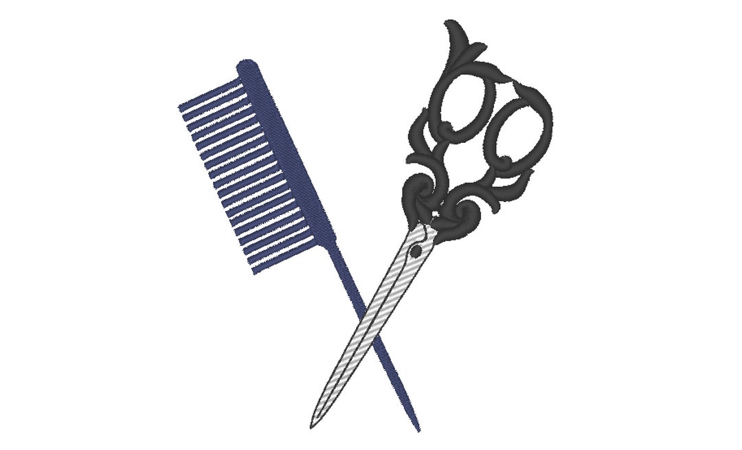 Barber, Hairdresser, Cross Scissors and Comb Embroidery Design Scissors ...