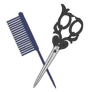 Barber, Hairdresser, Cross Scissors and Comb Embroidery Design Scissors ...