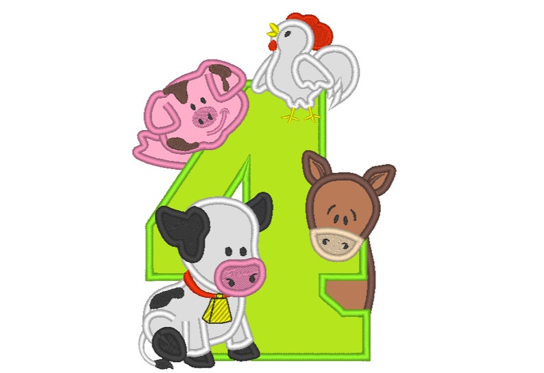 Farm Birthday Number FOUR 4 With Cow Pig Horse and Rooster - Etsy