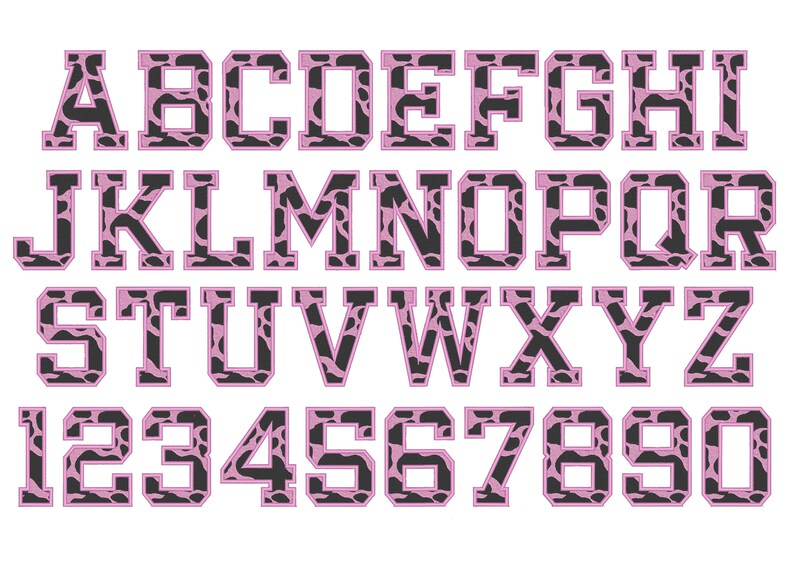 Cow Print Block Font Fill Stitch Alphabet Letters Machine Embroidery ...
