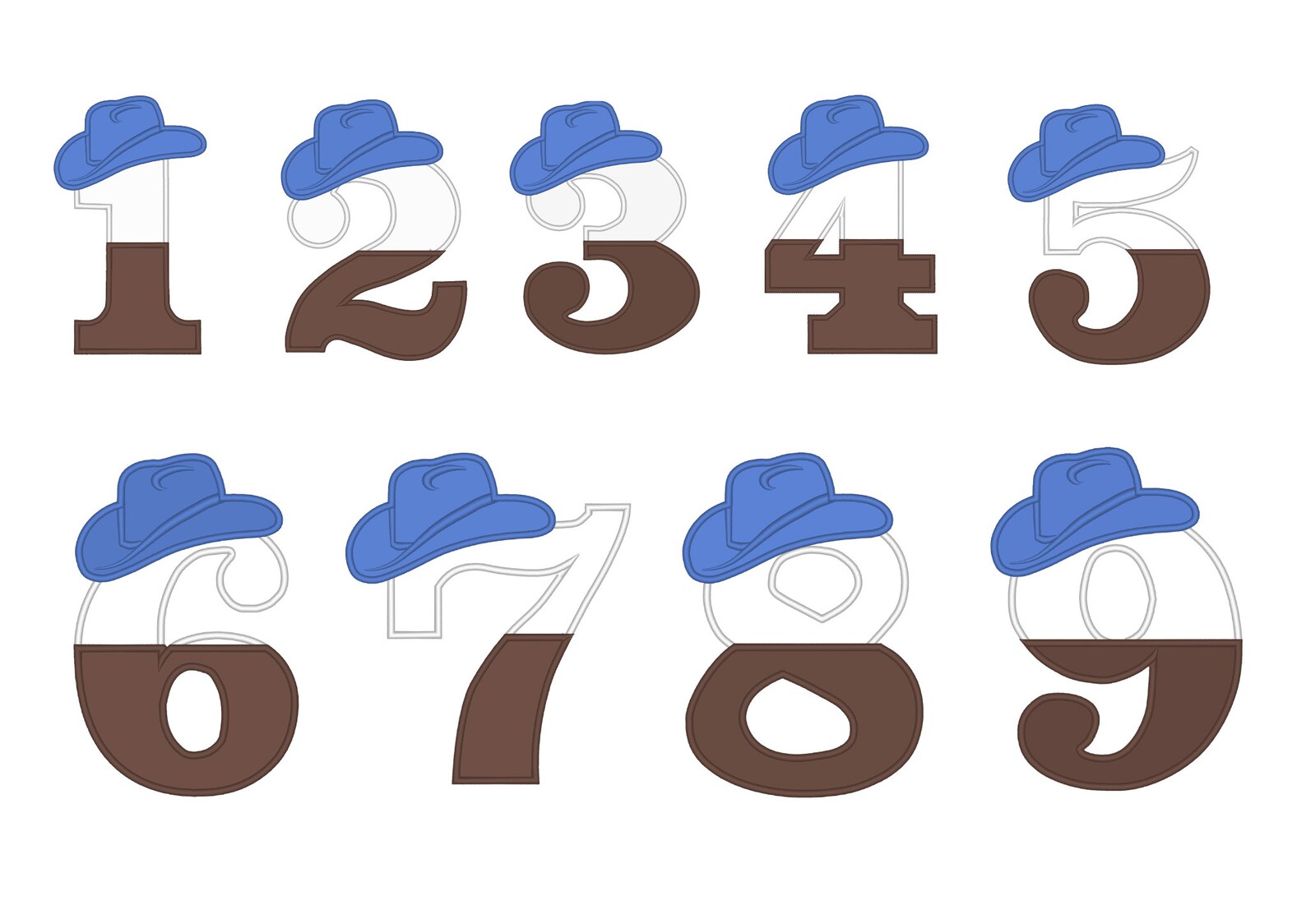 Little Cowboy Birthday Number Set 1-9 Wide Satin Stitch Cowboy HAT ...