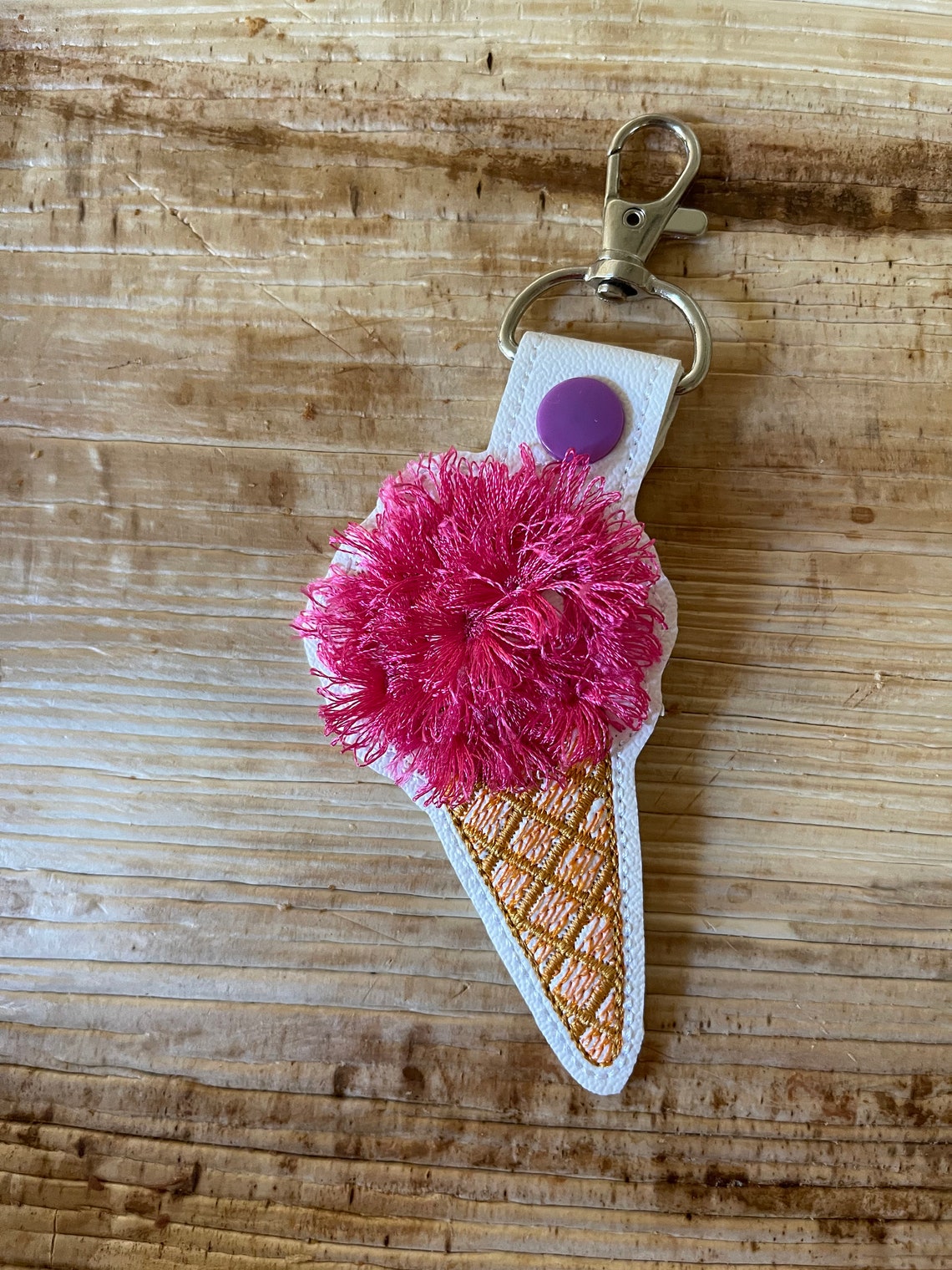 Fringed Ice Cream Ball in Waffle Cone Key Fob Snap Tab Keychain in the ...