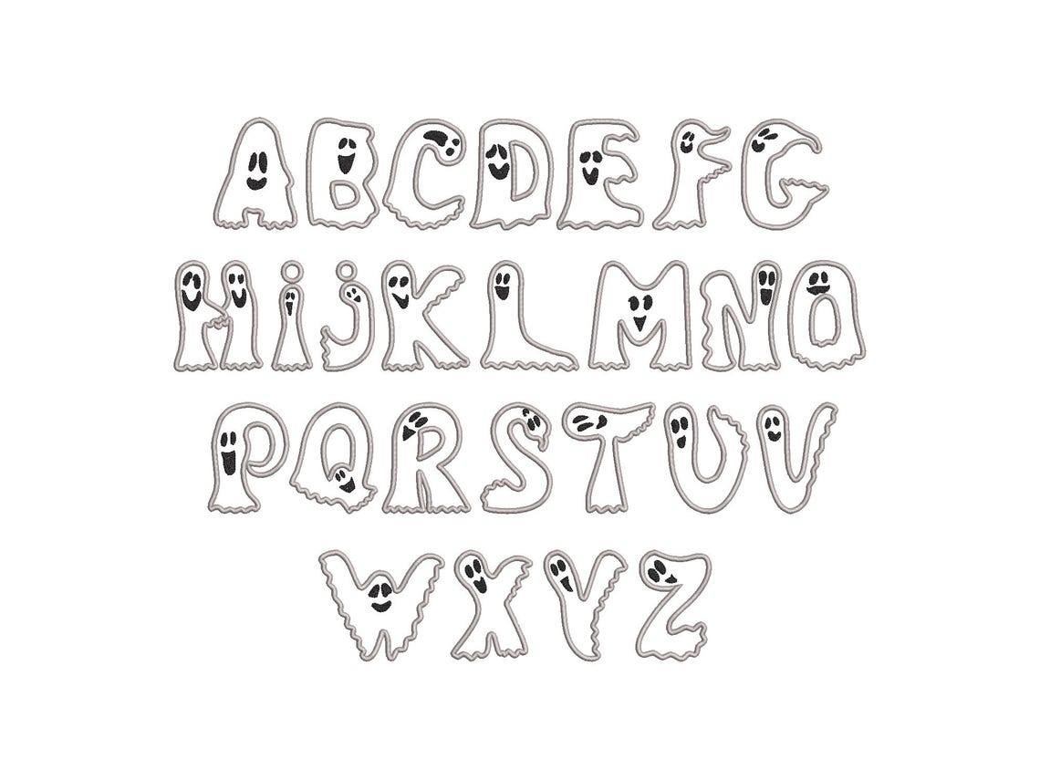 Ghost Font Applique Machine Embroidery Designs Halloween Alphabet ...