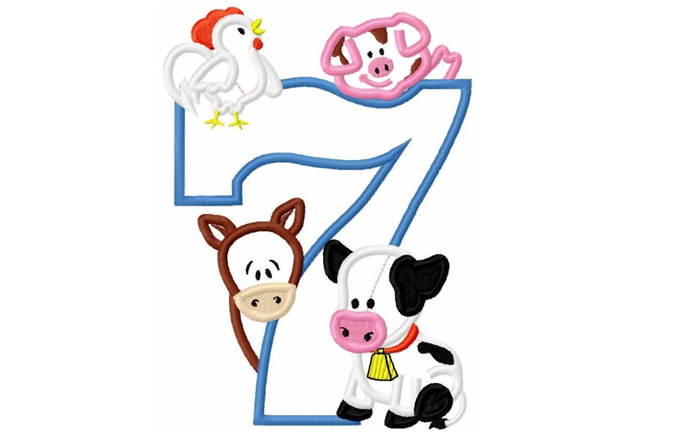 Farm Birthday Number SEVEN 7 With Cow Pig Horse and Rooster - Etsy