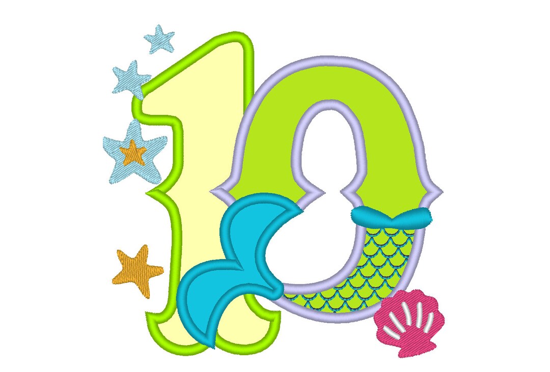 Mermaid Tail Birthday Number, Mermaid Number TEN 10 Applique, Mermaid ...