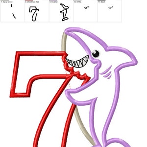 Baby Shark Birthday Number 7 SEVEN Bitten Number Kids Boy Birthday ...