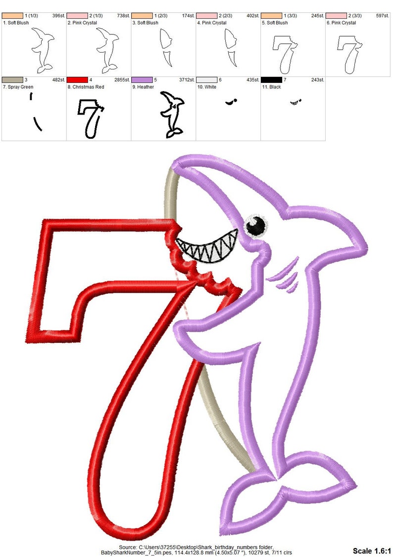 Baby Shark Birthday Number 7 SEVEN Bitten Number Kids Boy - Etsy
