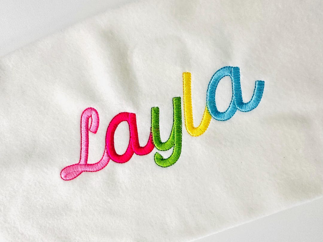 Satin Stitch FONT With Bean Outline Cursive Script Handwritten Font ...