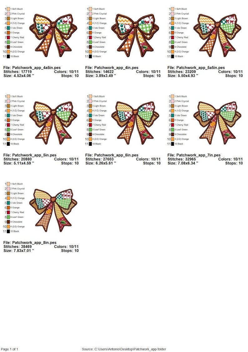 Patchwork Bow Side Split Seam Bow Patterned Applique Machine Embroidery ...