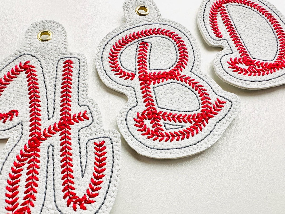 Baseball Stitch Sports Monogram Handwritten Font Eyelet and Key Fob ...