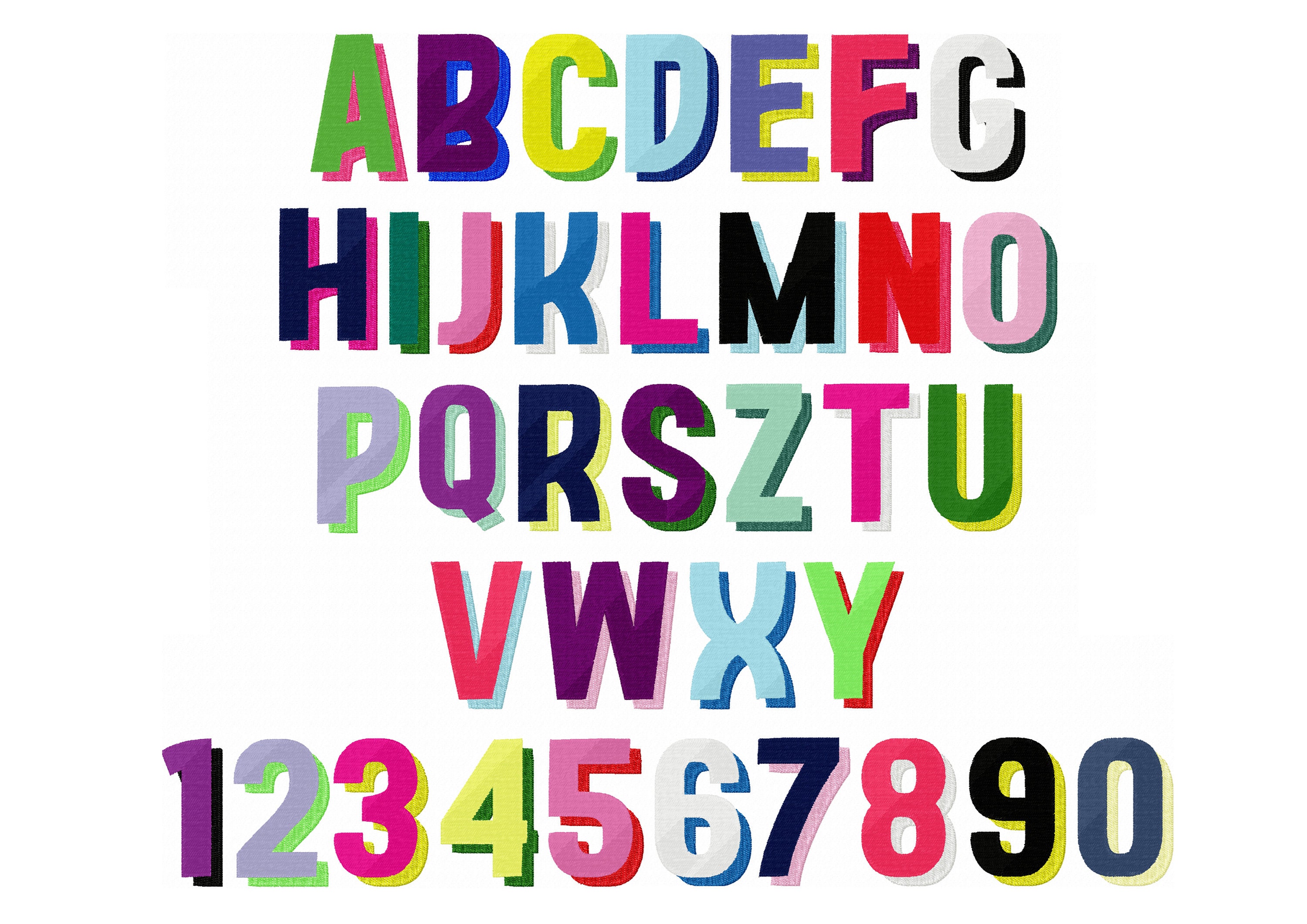 Shadow Font Embroidery Design Shadow Monogram Colorful Embroidery Font 
