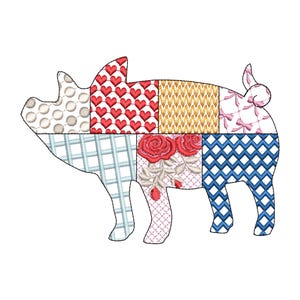 Patchwork Pig Piggy Piggie Farm Animal Patterned Pig Silhouette Outline ...