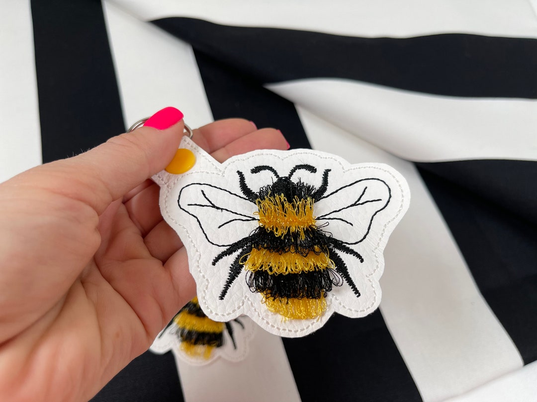 Bumblebee Keychain Embroidery in the Hoop Bee Embroidery Project Fringed Bees Key Fob Snap Tab ...