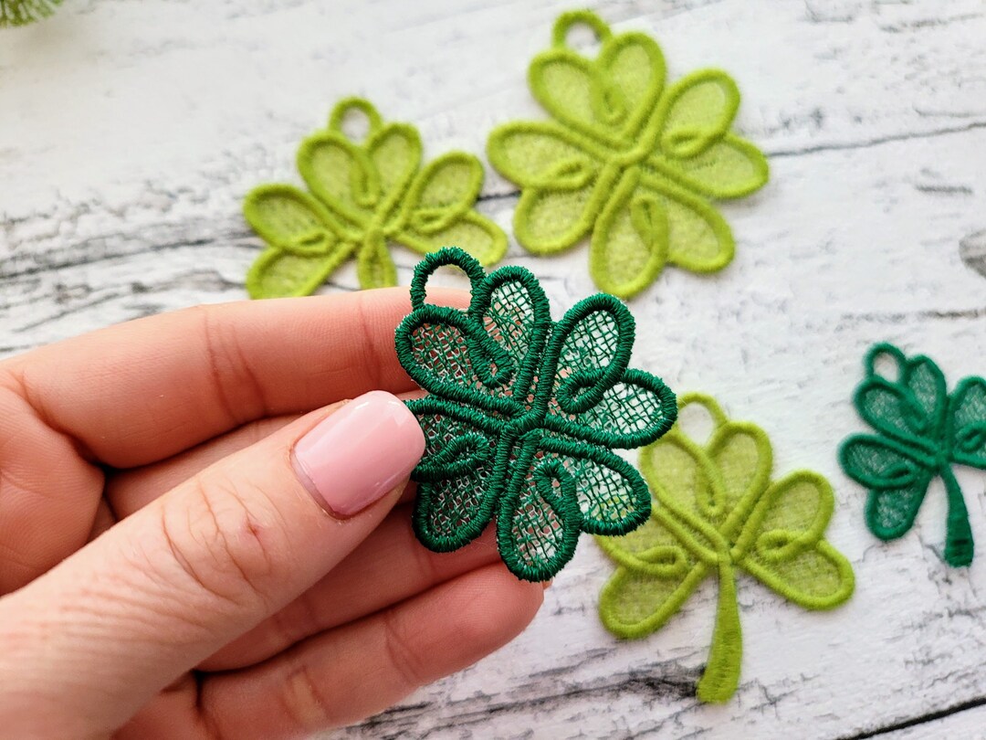 Shamrock FSL Four Leaf Clover Charm Necklace Pendant Embroidery Earrings Celtic FSL Free ...