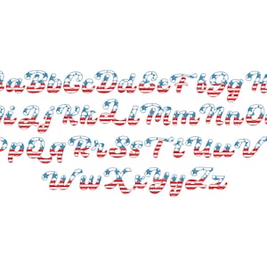 Patriotic Cursive Font Stars and Stripes Alphabet Letters Light Stitch ...