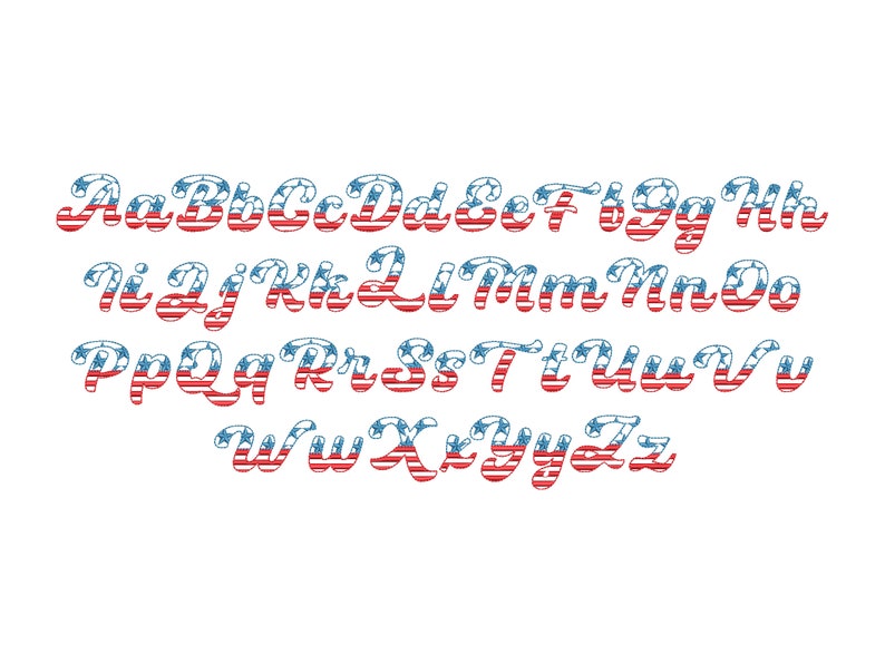 Patriotic Cursive Font Stars and Stripes Alphabet Letters Light Stitch ...
