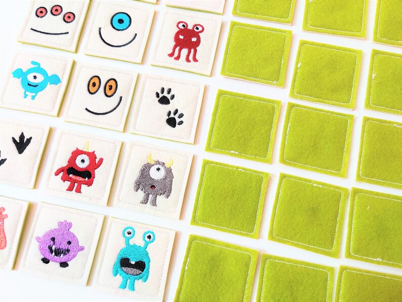Memory Game cute Monsters Machine Embroidery - Etsy