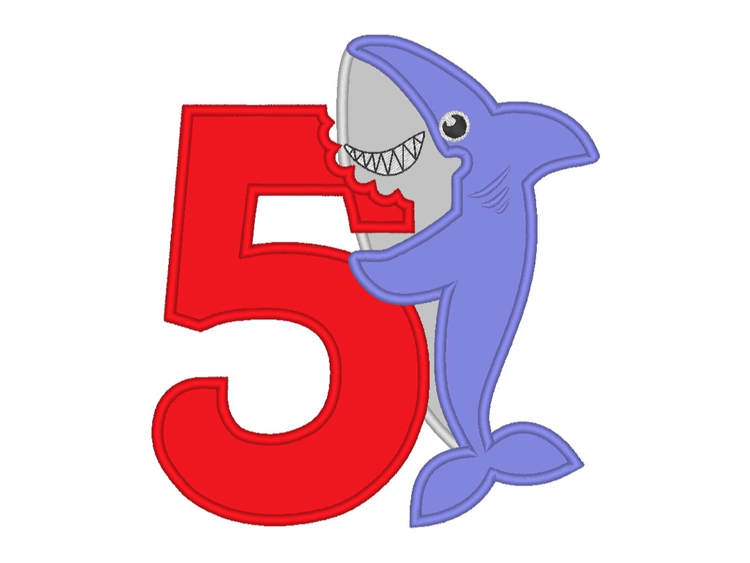 Baby Shark Birthday Number 5 FIVE Bitten Number Kids Boy Birthday ...