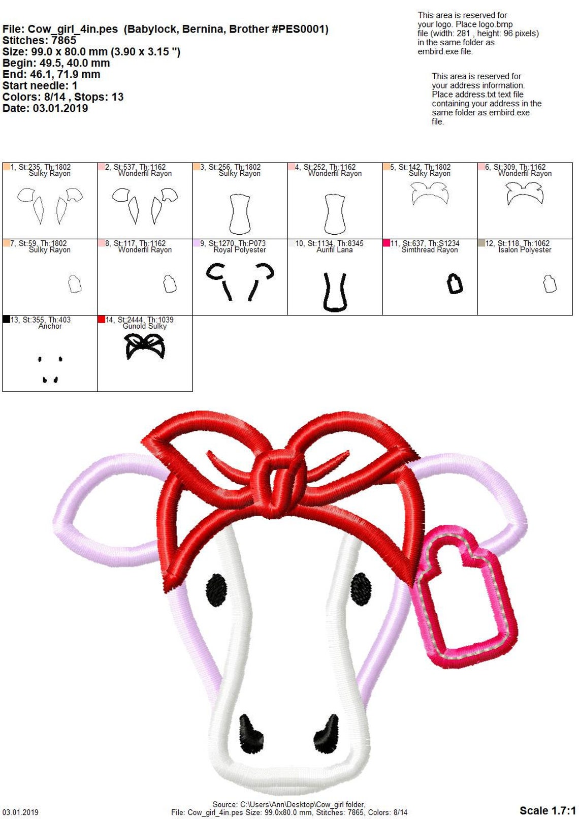 Cow With Bow Bandanna Girl Cow Face Cow Head Applique - Etsy