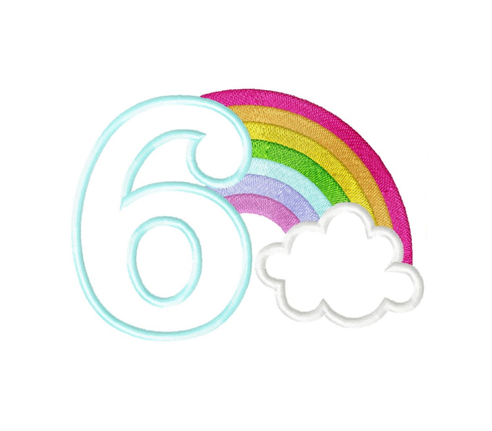Rainbow in Cloud Birthday Number 6 SIX Machine Embroidery Applique ...