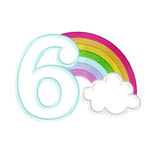 Rainbow in Cloud Birthday Number 6 SIX Machine Embroidery Applique ...