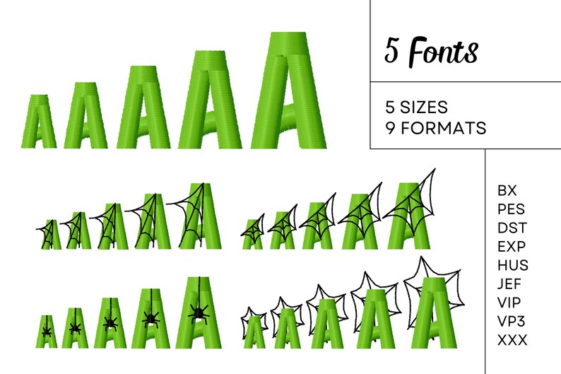 Halloween Spider Web Font SET of 5 Block Type Fonts Machine Embroidery ...