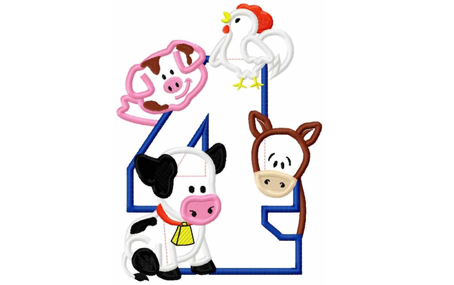 Farm Birthday Number FOUR 4 With Cow Pig Horse and Rooster - Etsy