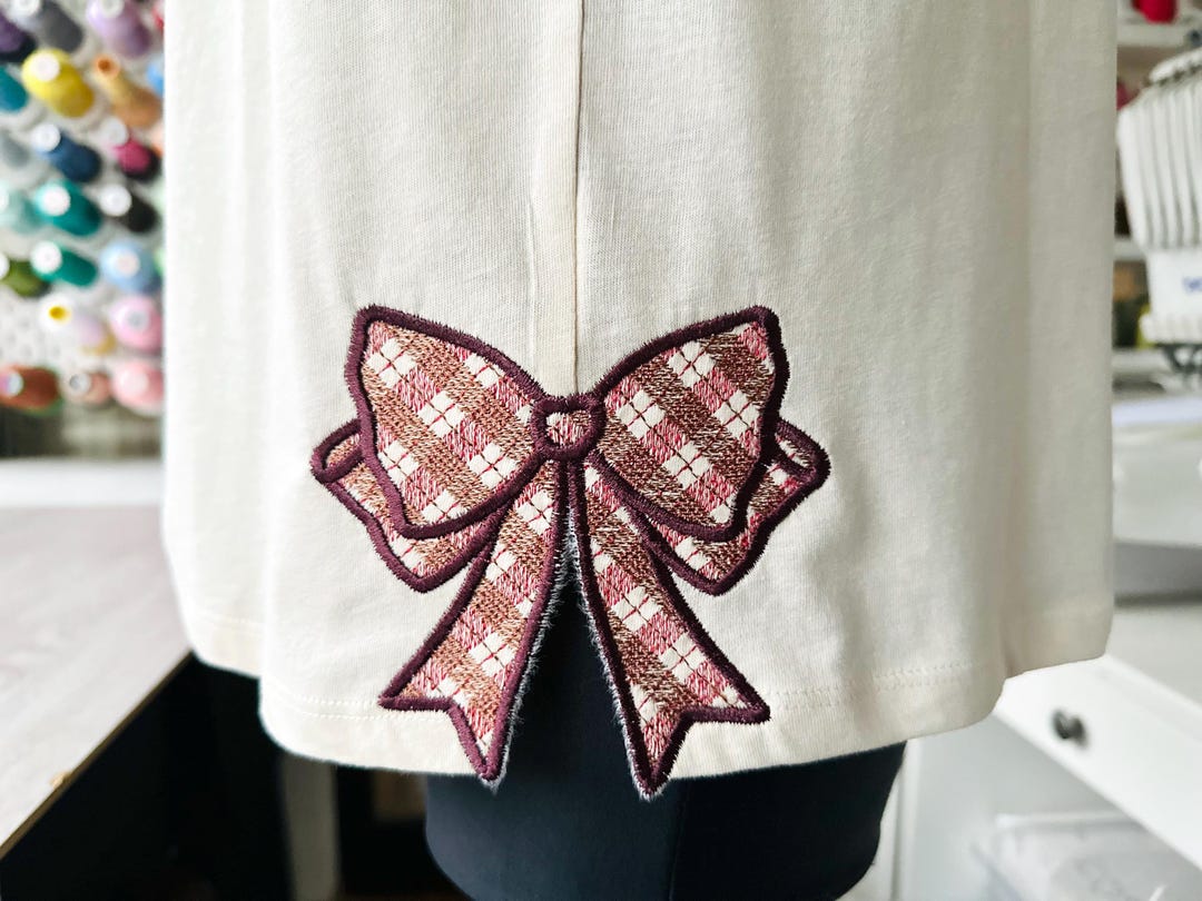 Gingham Plaid Side Seam Bow Applique Machine Embroidery Designs ...