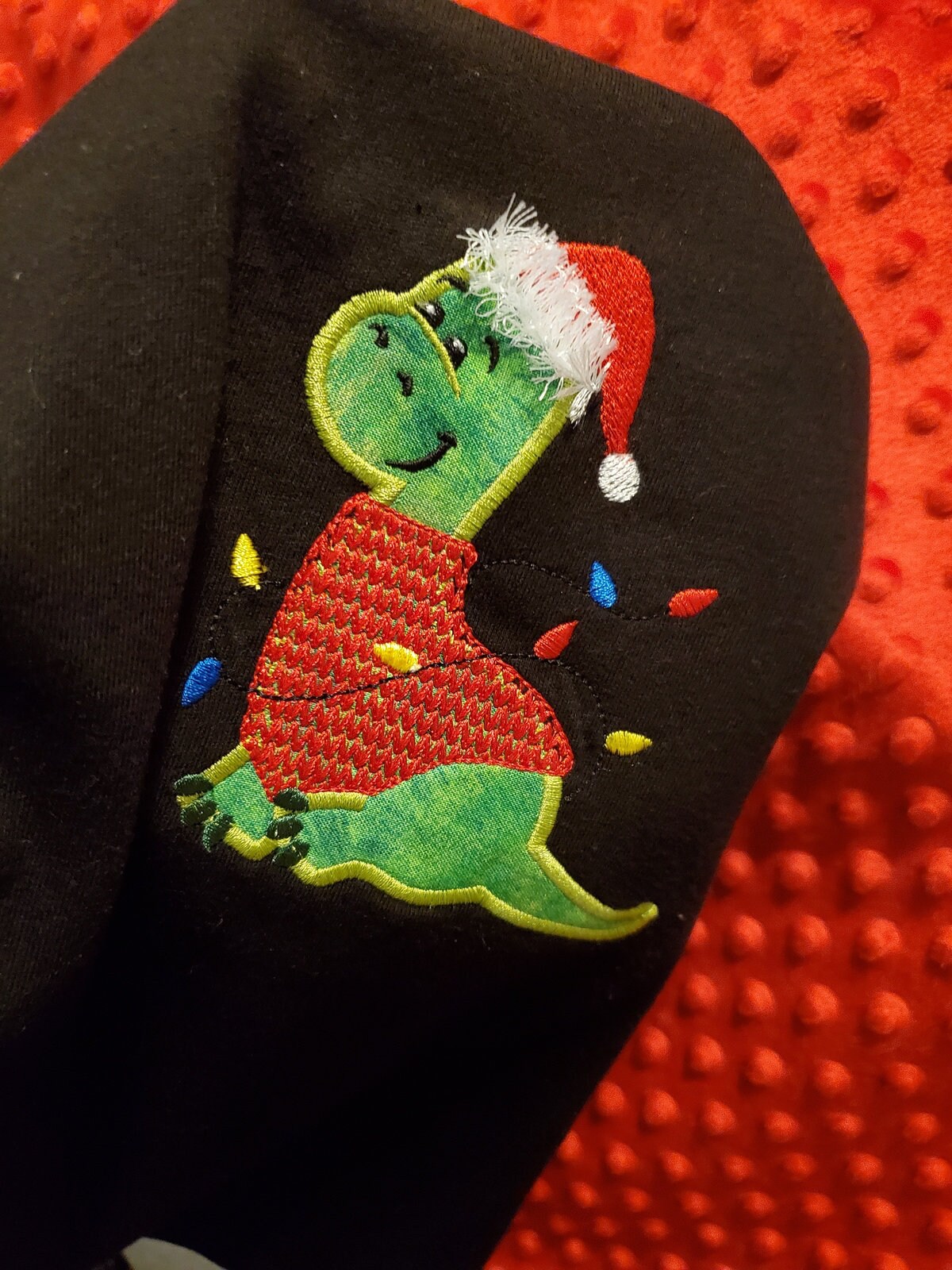 Dinosaur Christmas lights Fringed Santa hat Dino machine embroidery ...