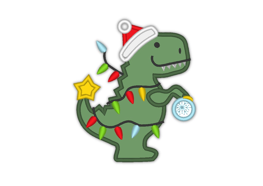 T-rex Dinosaur With Santa Hat and Christmas Lights Applique Design Kids ...