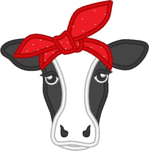 Cow Face, Cow Head, Cow With Bandanna, Farm Cow Applique, Little Cow ...