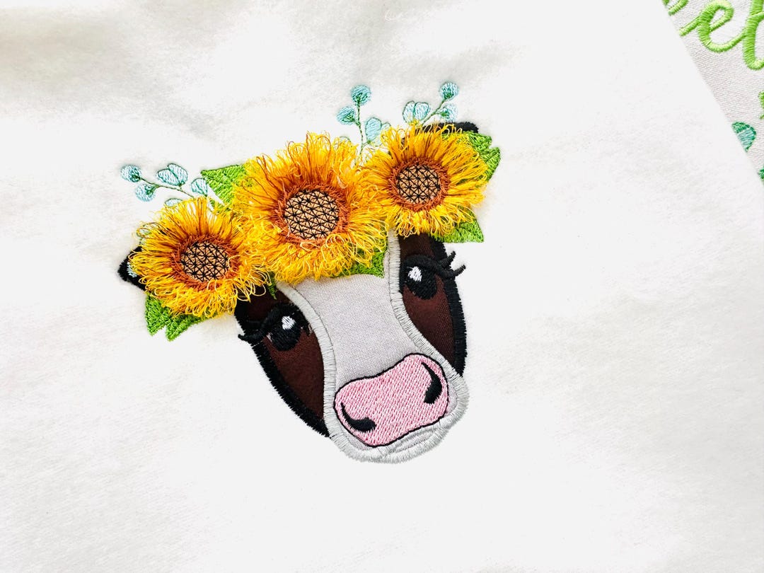 Cute Cow Applique Fringed Fluffy Floral Crown Boho Fringed Sunflower ...