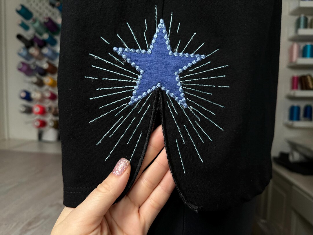 Sparkling Star Split Side Seam Cutout Side Bow Applique Machine ...