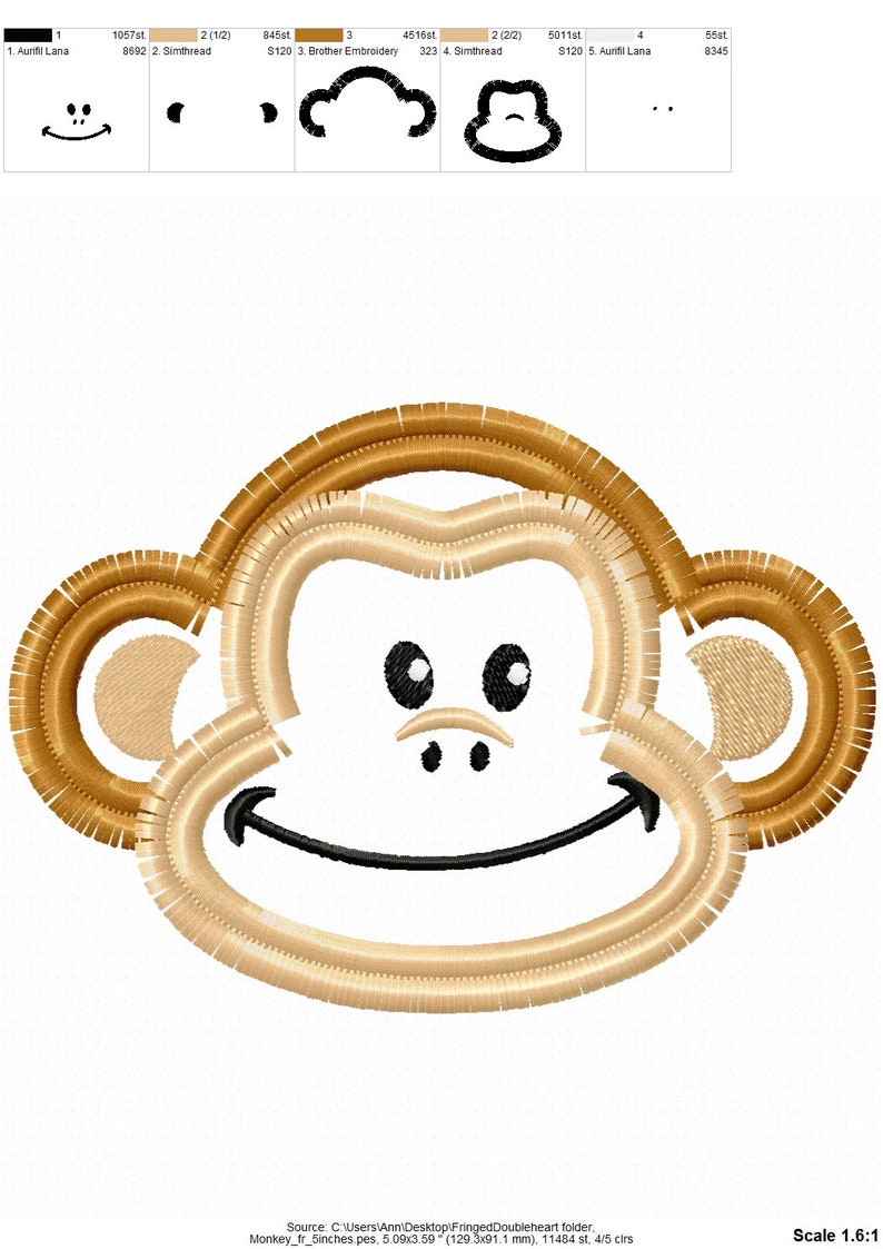 Fringed Fluffy Monkey Face Silhouette Chenille Fringe in the Hoop ITH ...