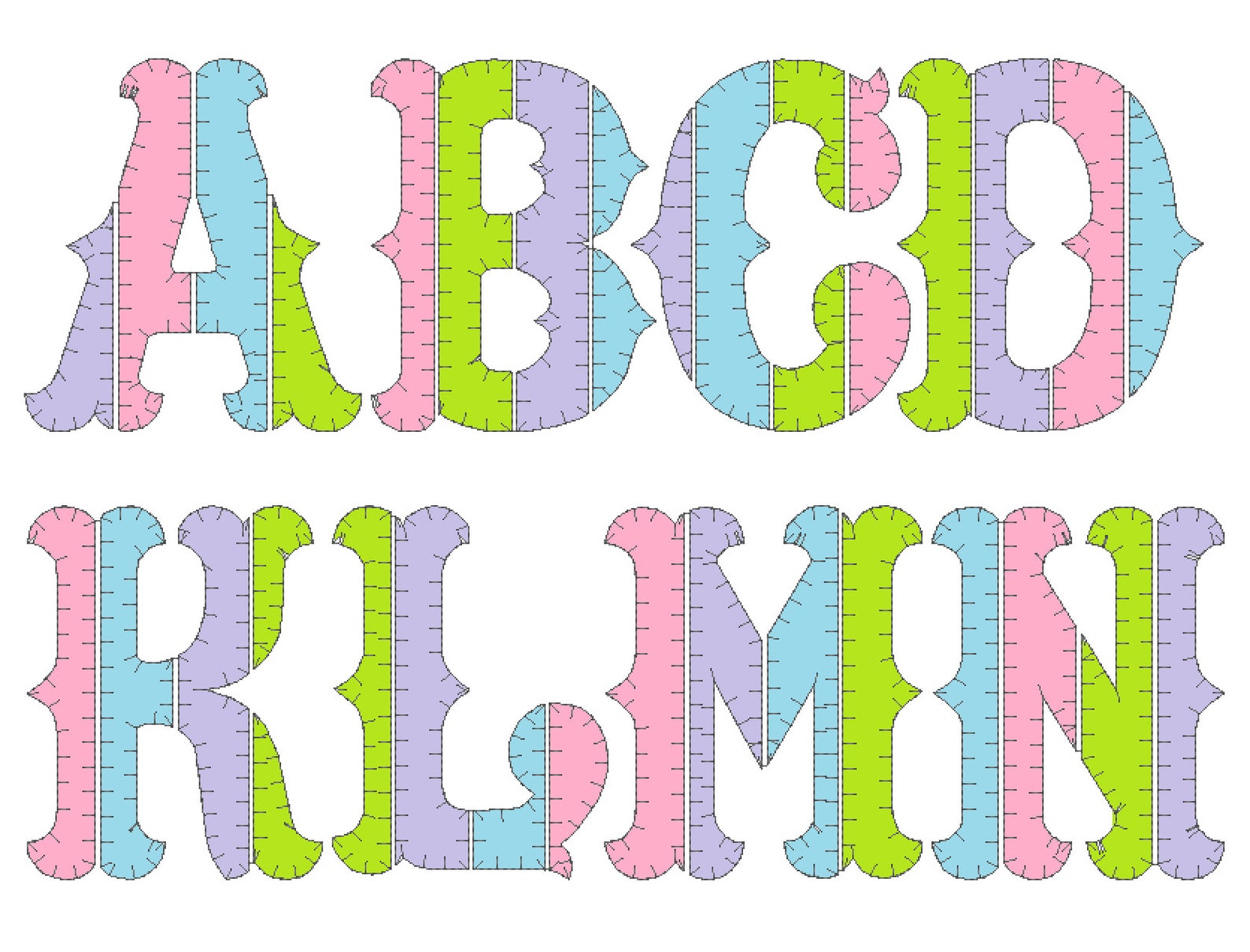 Cute Patchwork Rag Edges Applique Font Alphabet and Numbers, Machine ...