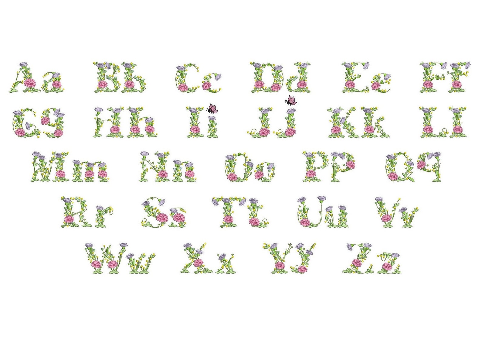 Meadow Flowers Font With Uppercase and Lower Case Letters, Monogram ...