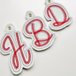 Baseball Stitch Sports Monogram Handwritten Font Eyelet and Key Fob ...