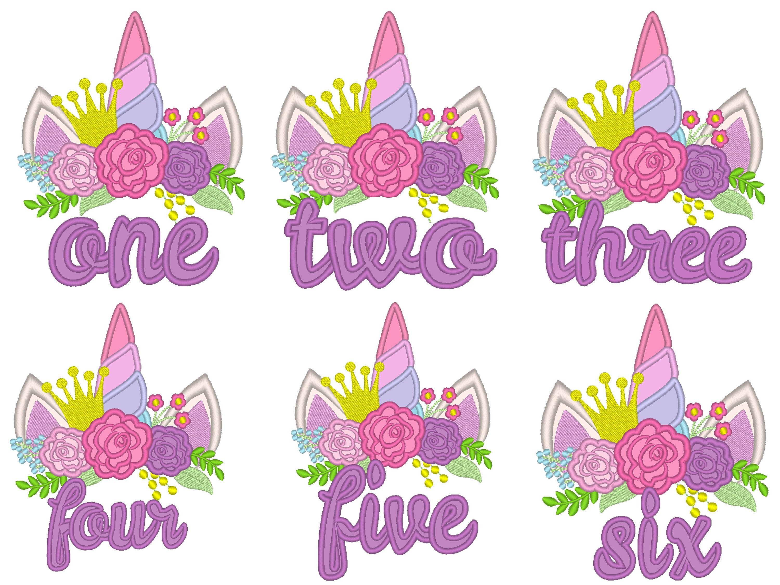 Unicorn numbers bundle roses crown Unicorn Birthday written | Etsy