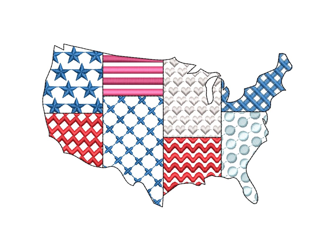 Patchwork USA States US Map Silhouette Outline Patterned Machine ...