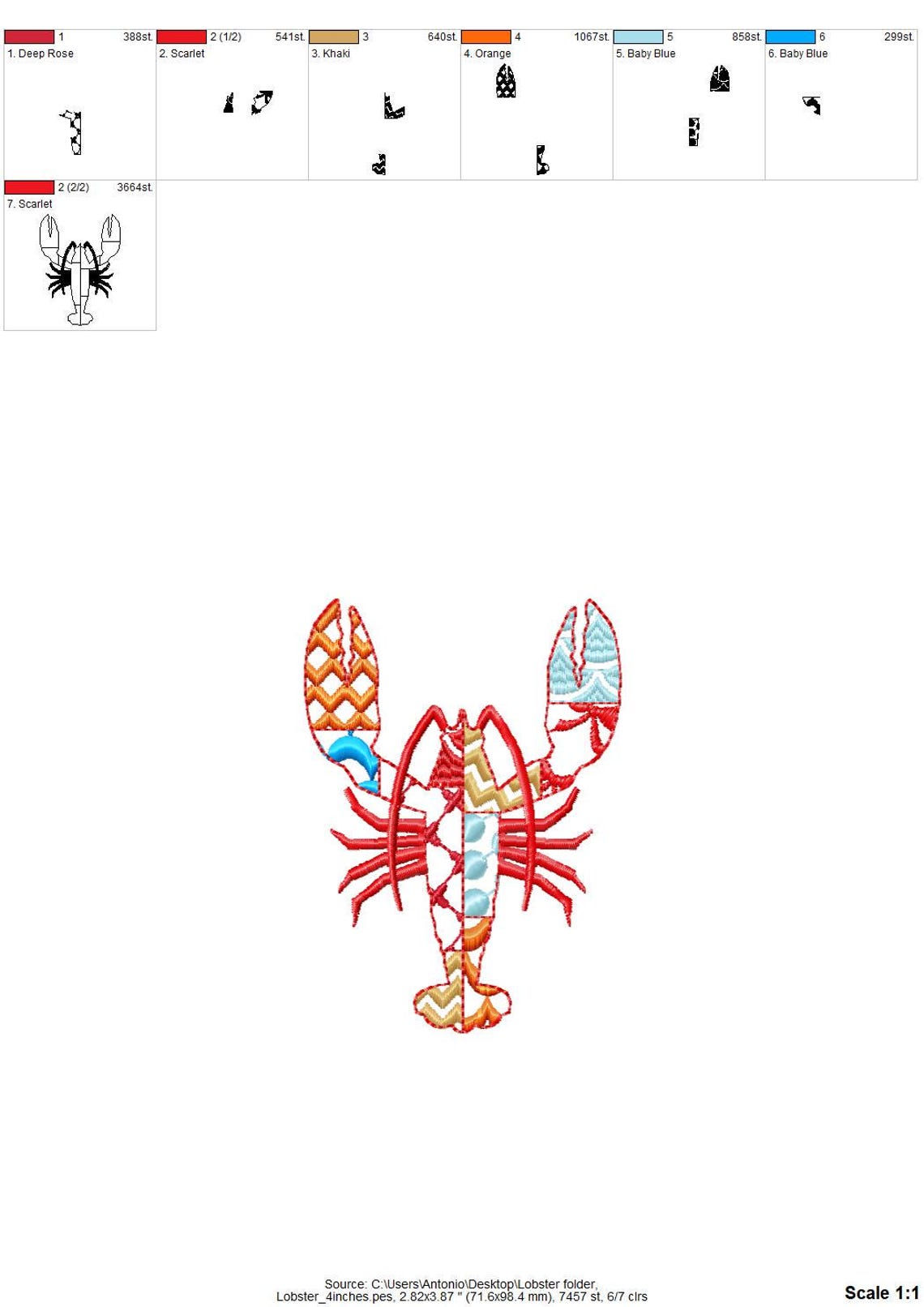 Patchwork Lobster Crawfish Patterned Sea Ocean Fish Outline Machine ...
