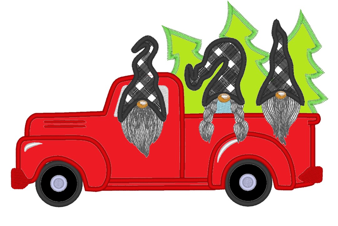 Station Wagon With Christmas Gingham Plaid Gnomes Truck With Trees in ...