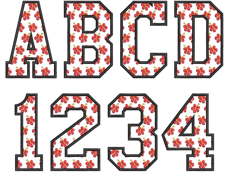 Hibiscus Flower Block Font Floral Alphabet Applique Machine Embroidery ...