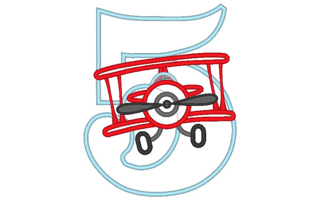 Airplane Birthday Number FIVE 5 Applique Machine Embroidery Designs ...